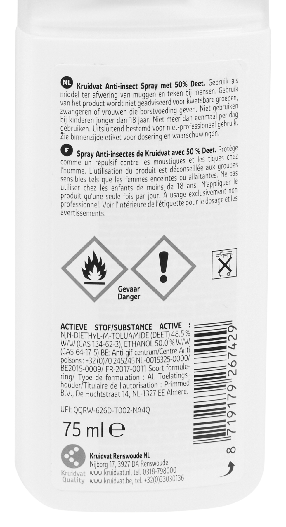 KRUIDVAT ANTI-INSECT SPRAY DEET 50% test en review - Testaankoop gezond